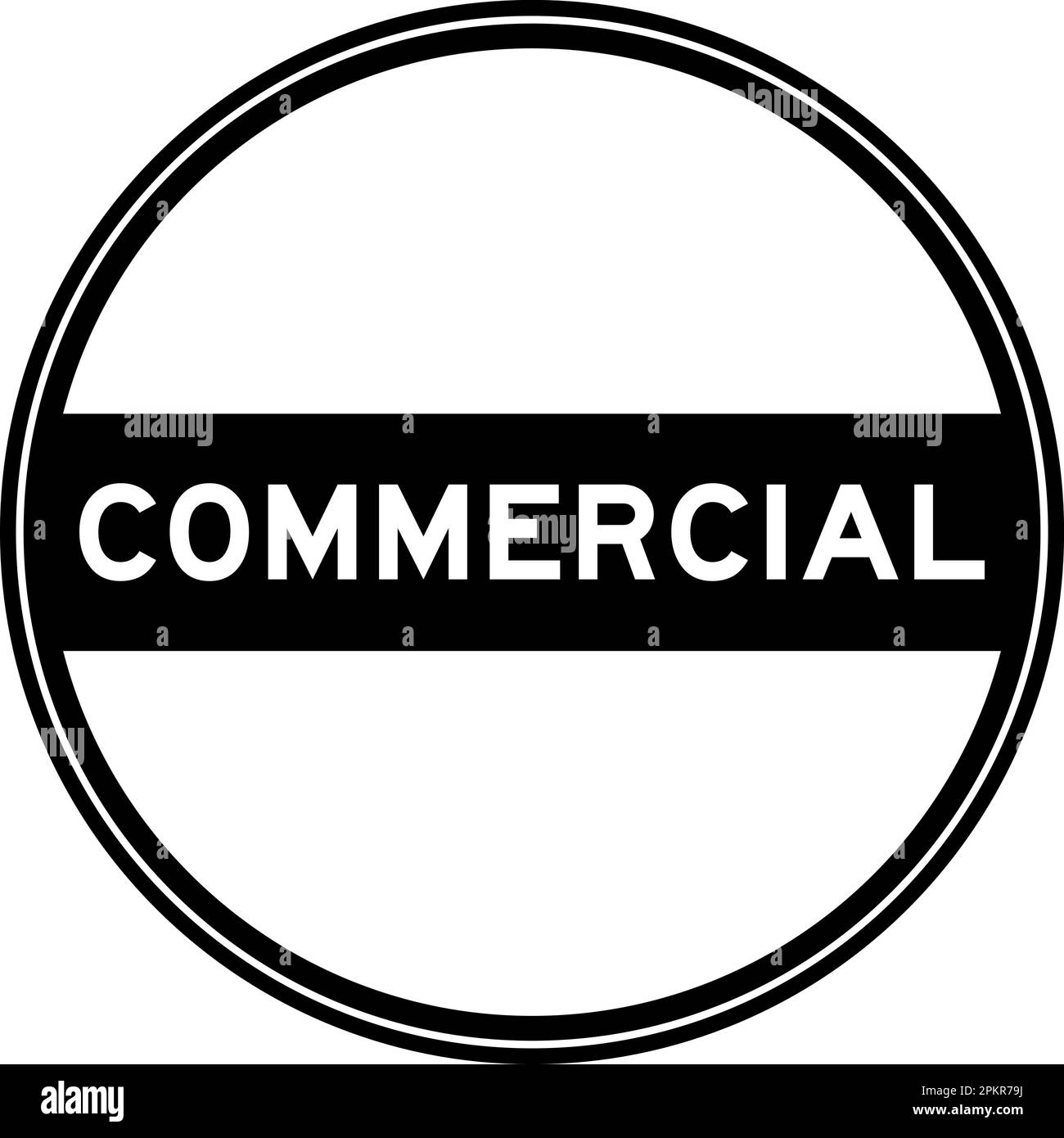 Black color round seal sticker in word commercial on white background ...