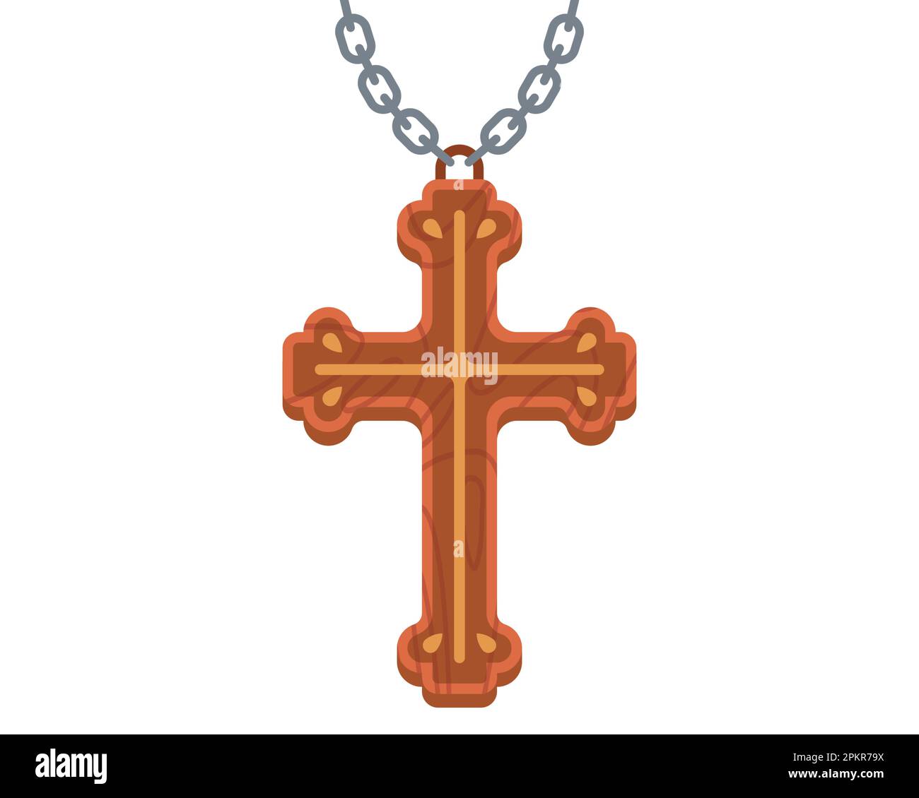 wooden cross on a chain to wear around the neck. flat vector ...