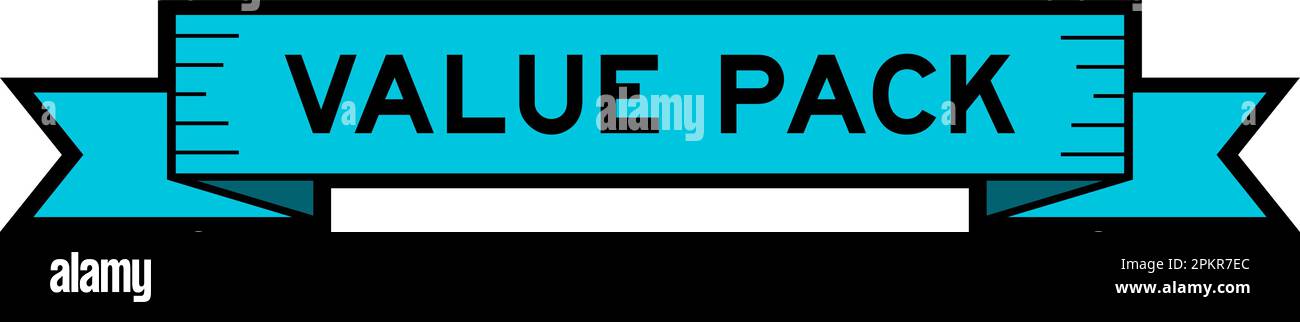 Ribbon label banner with word value pack in blue color on white ...