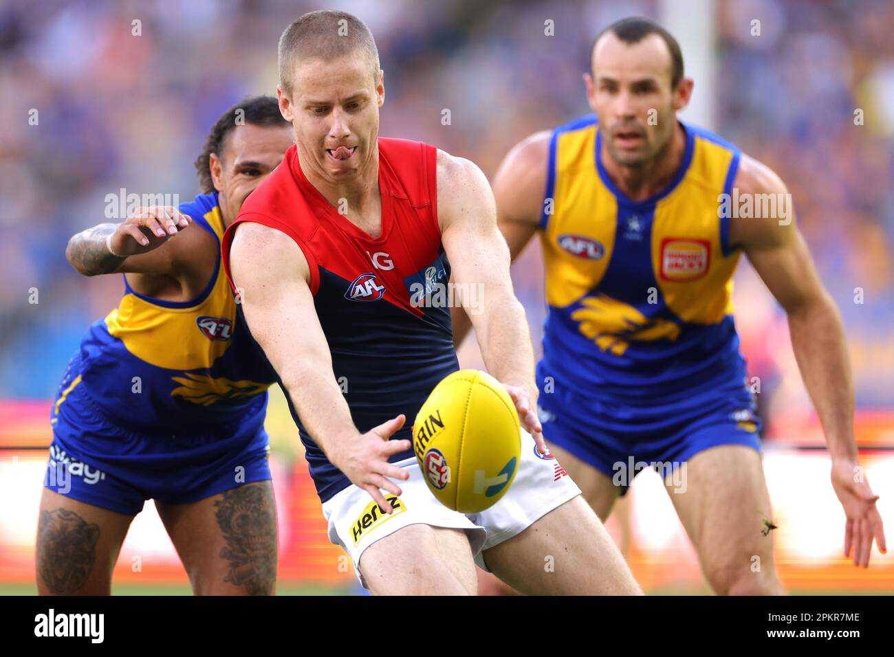 Lachie Hunter of the Demons in action during the AFL Round 4 match ...