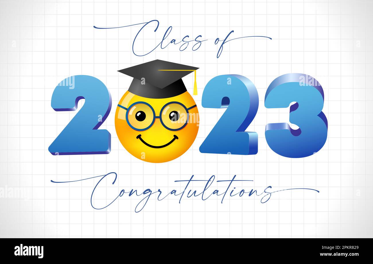 Graduating class of 2023 creative banner. Emoji icon with square hat ...
