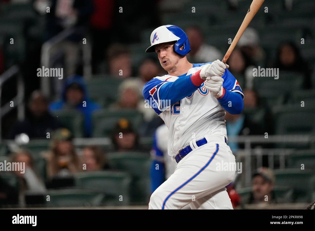 Atlanta Braves catcher Sean Murphy (12) bats against the San Diego Padres during a baseball game ...