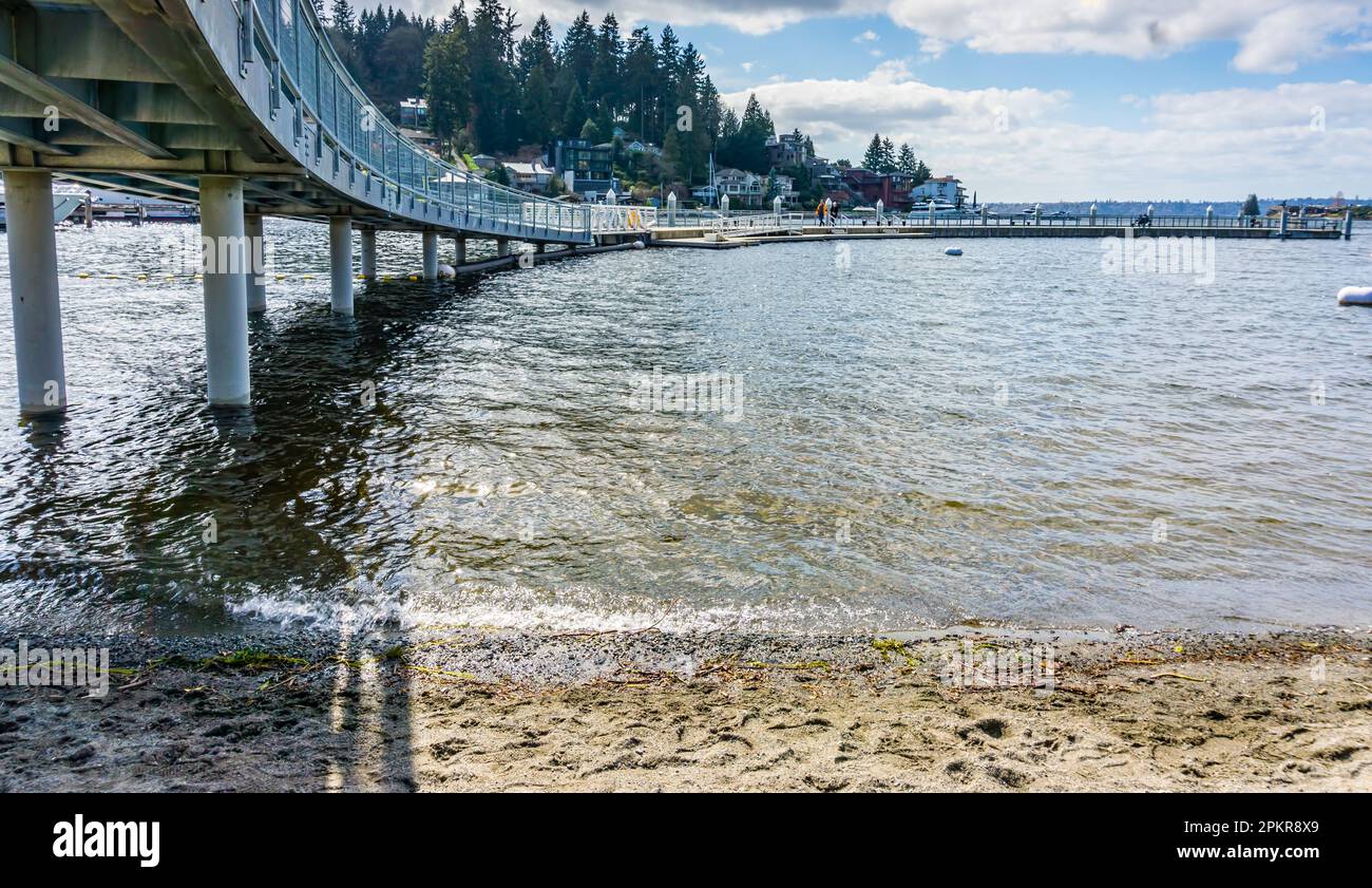 A view from below the pier at Meydenbauer Bay Park in Bellevue ...