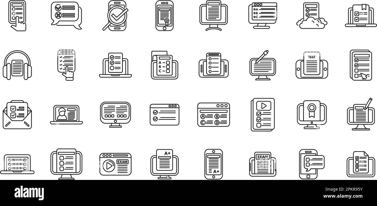 Online exam icons set outline vector. Study class. Exam test Stock ...
