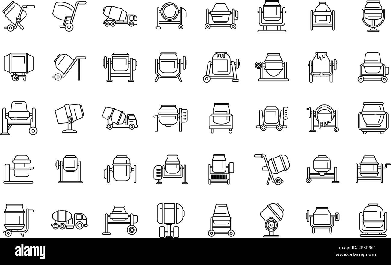 Concrete mixer icons set outline vector. Truck cement. Auto blender ...