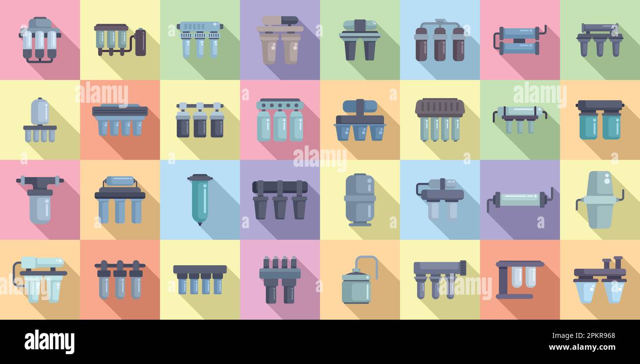 Reverse osmosis system icons set flat vector. Aqua filter. Water ...