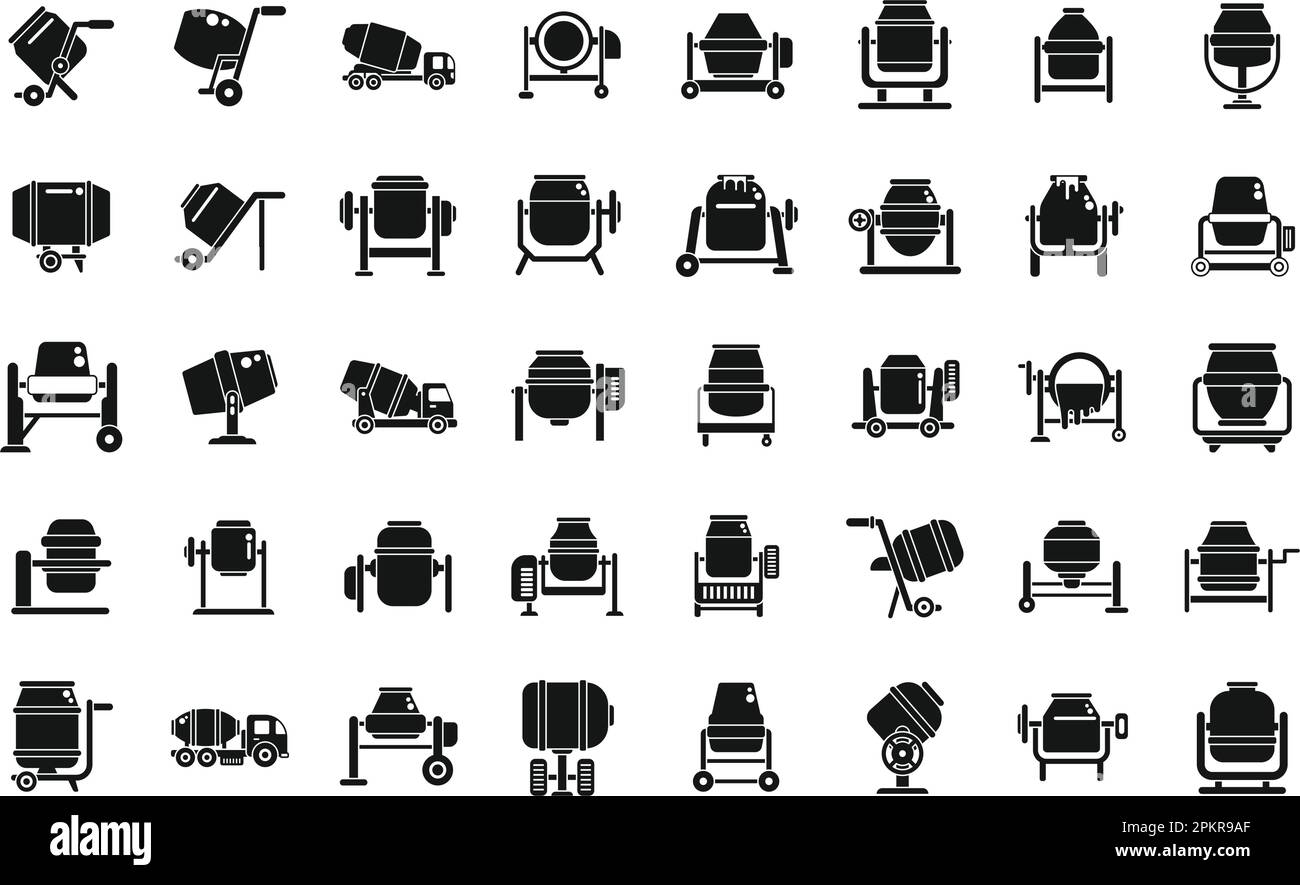 Concrete mixer icons set simple vector. Truck cement. Auto blender ...