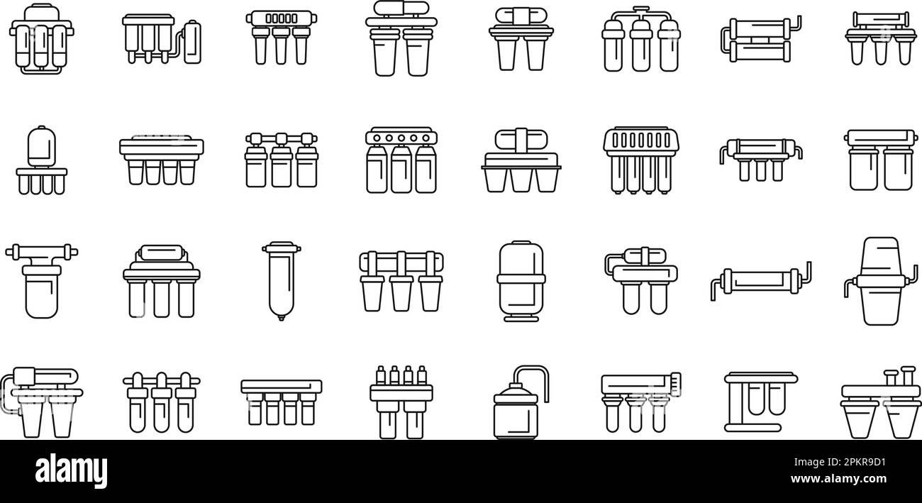 Reverse osmosis system icons set outline vector. Aqua filter. Water ...