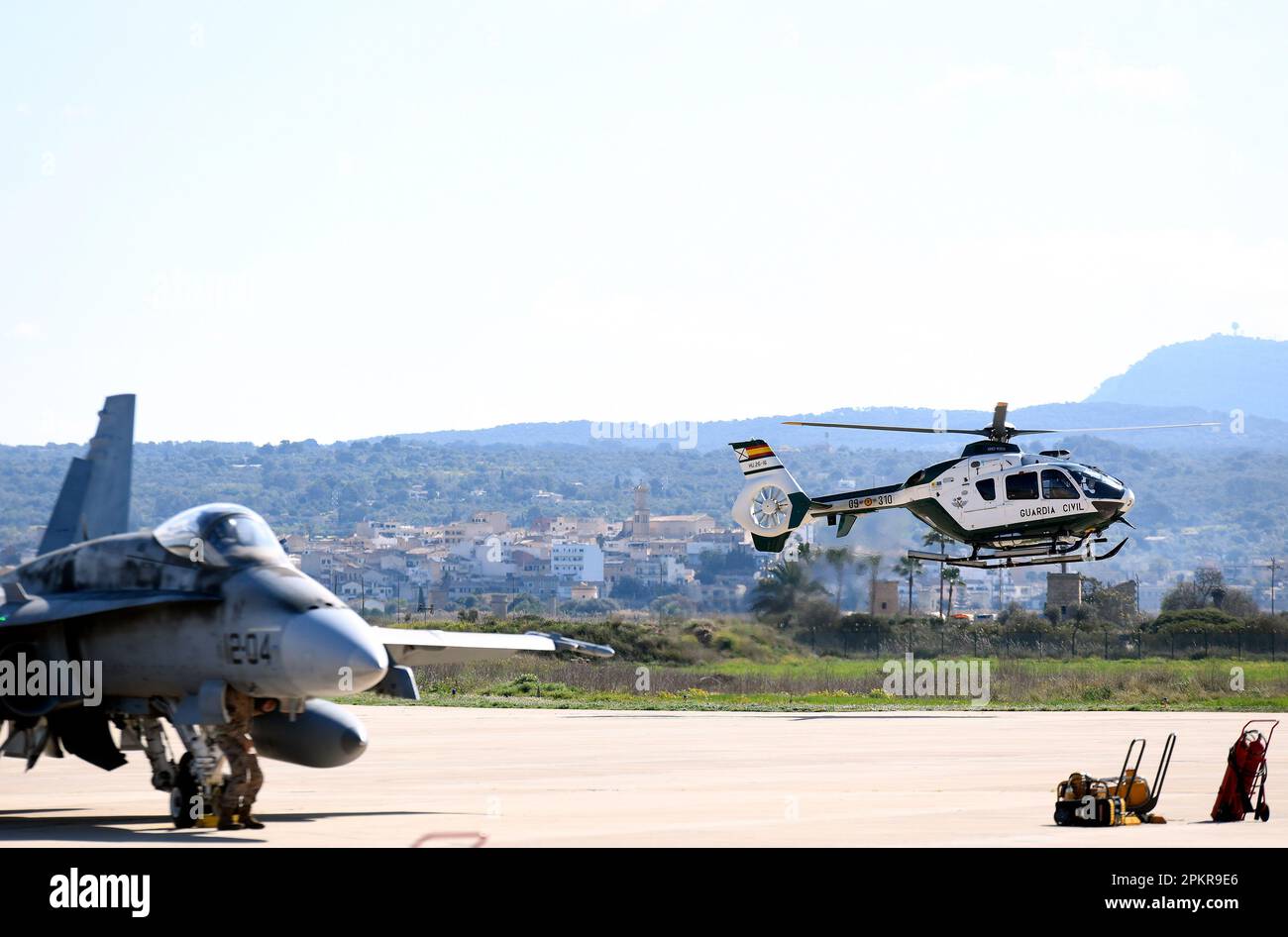 Helicopter of the Spanish Civil Guard landing at the Military Base of ...