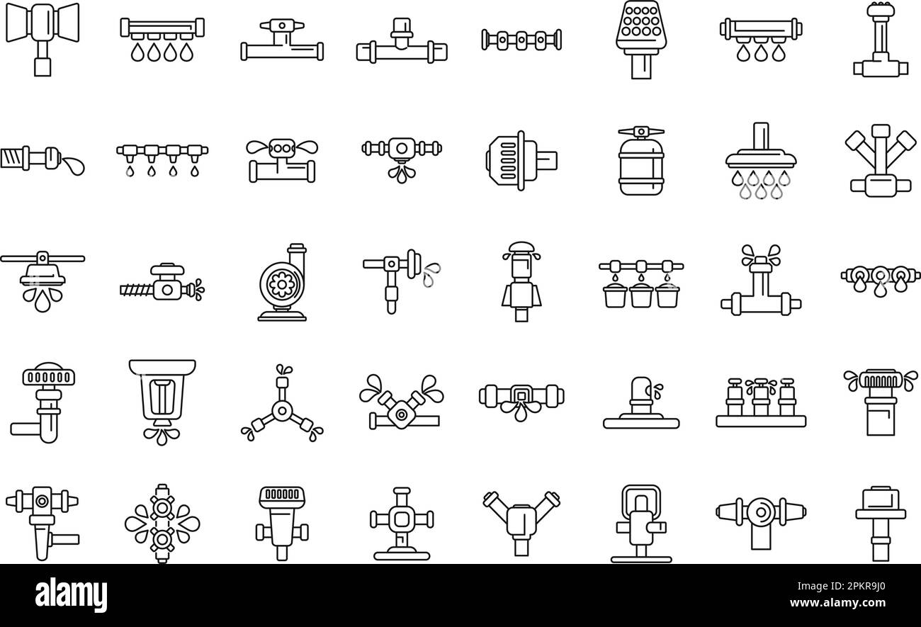 Irrigation system icons set outline vector. Agriculture farming. Smart ...