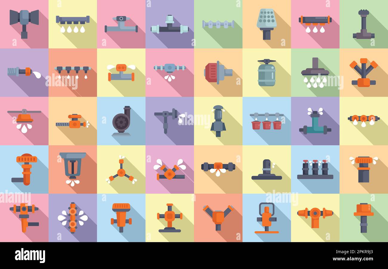 Irrigation system icons set flat vector. Agriculture farming. Smart ...