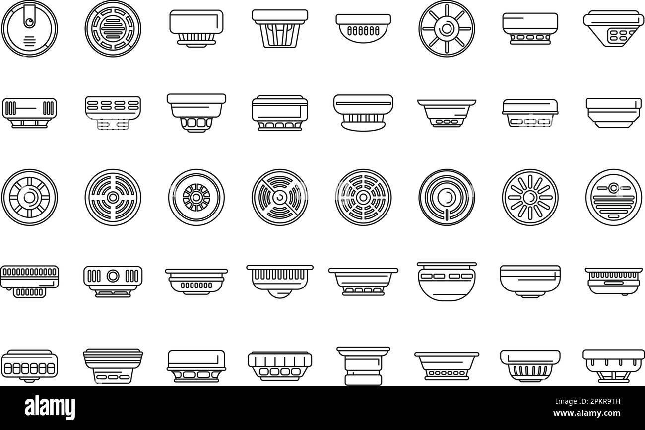 Smoke detector icons set outline vector. Fire alarm. Accident danger ...