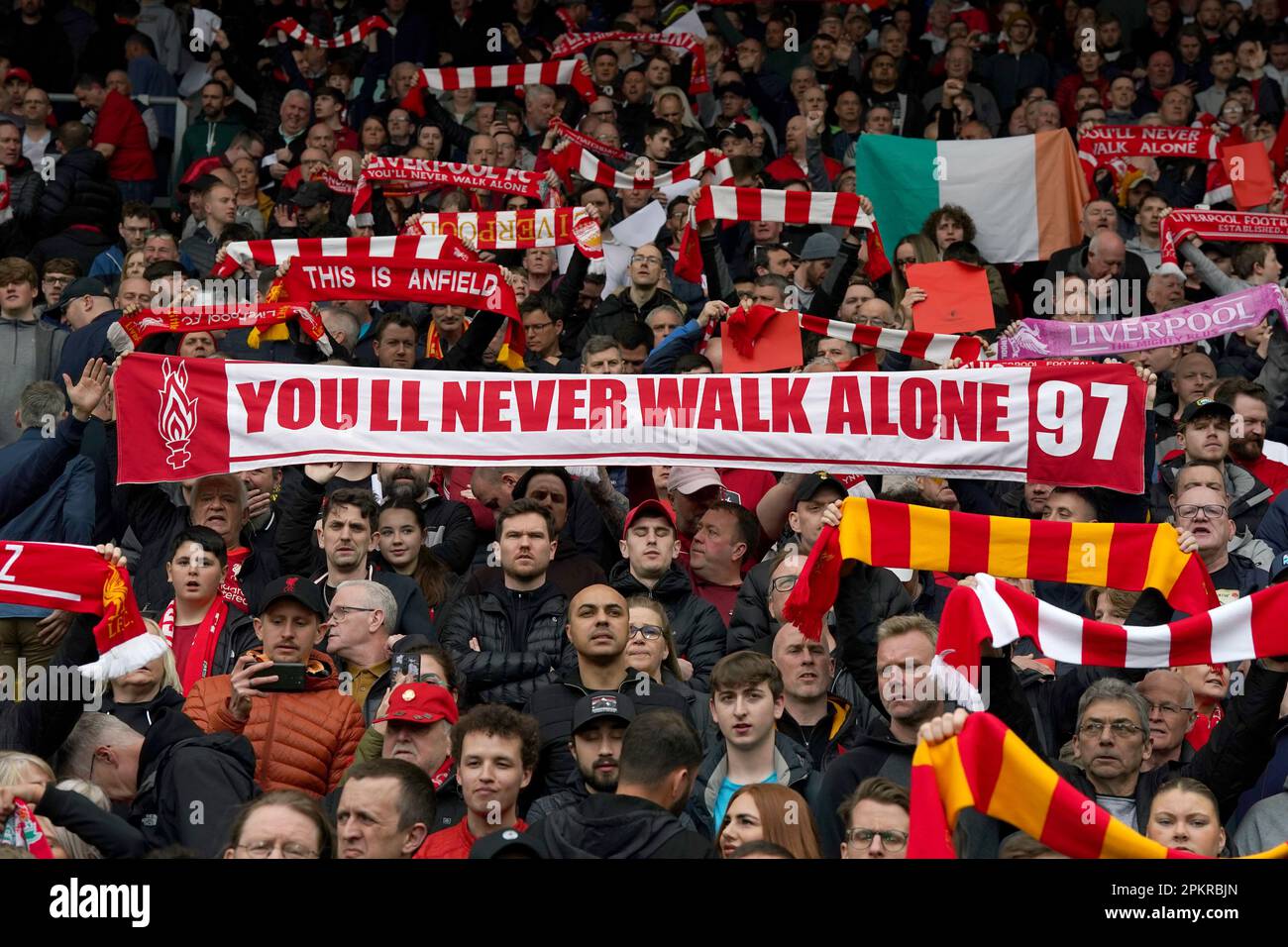 Liverpool fans in the stands before the Premier League match at Anfield ...