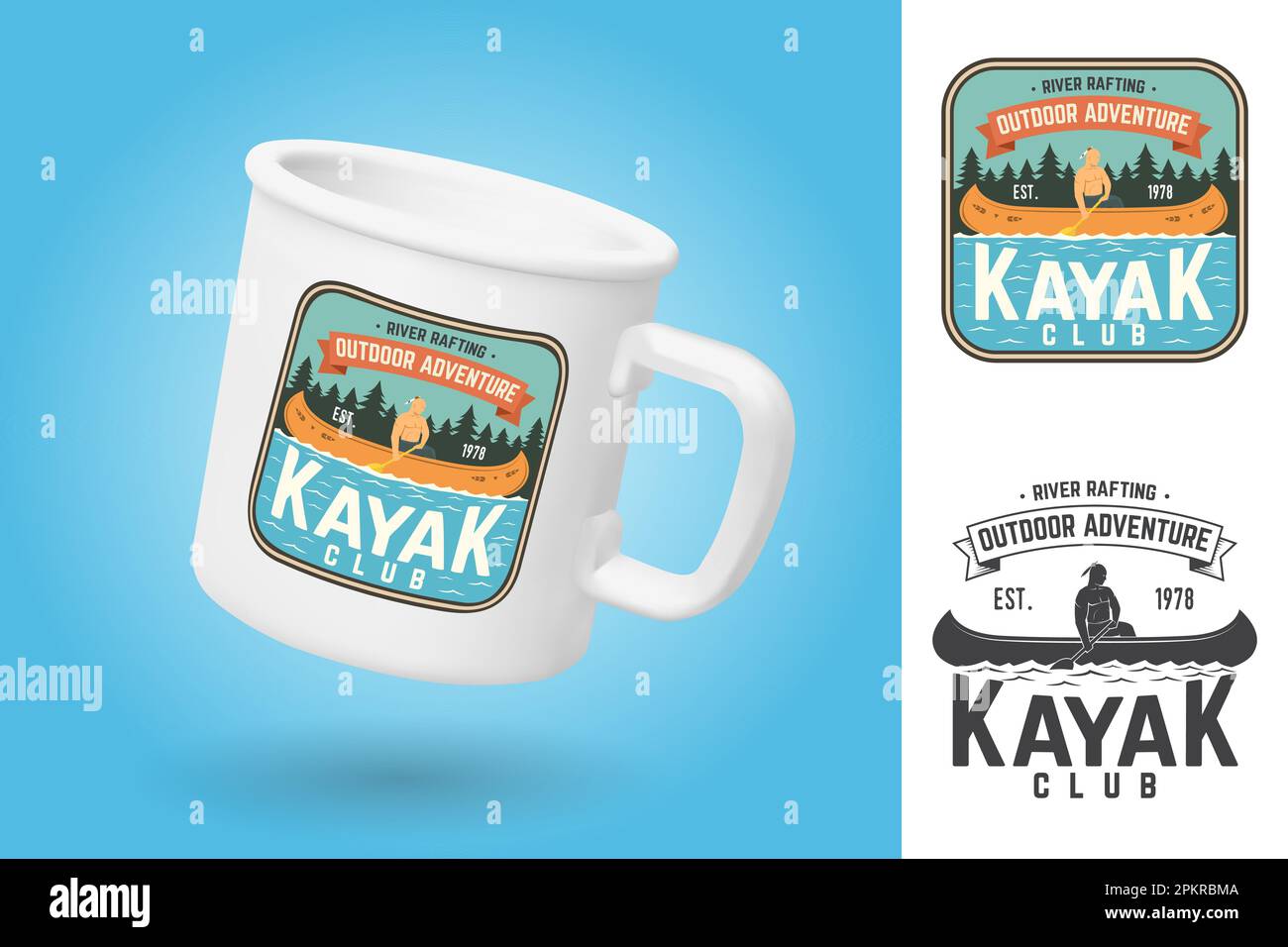 White camping cup. Realistic mug mockup template with sample design ...