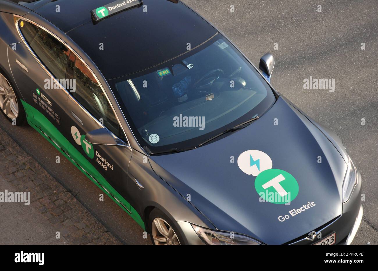 Copenhagen /Denmark/09 April 2023/Tesla electric TAXA OR TAXI in danish ...