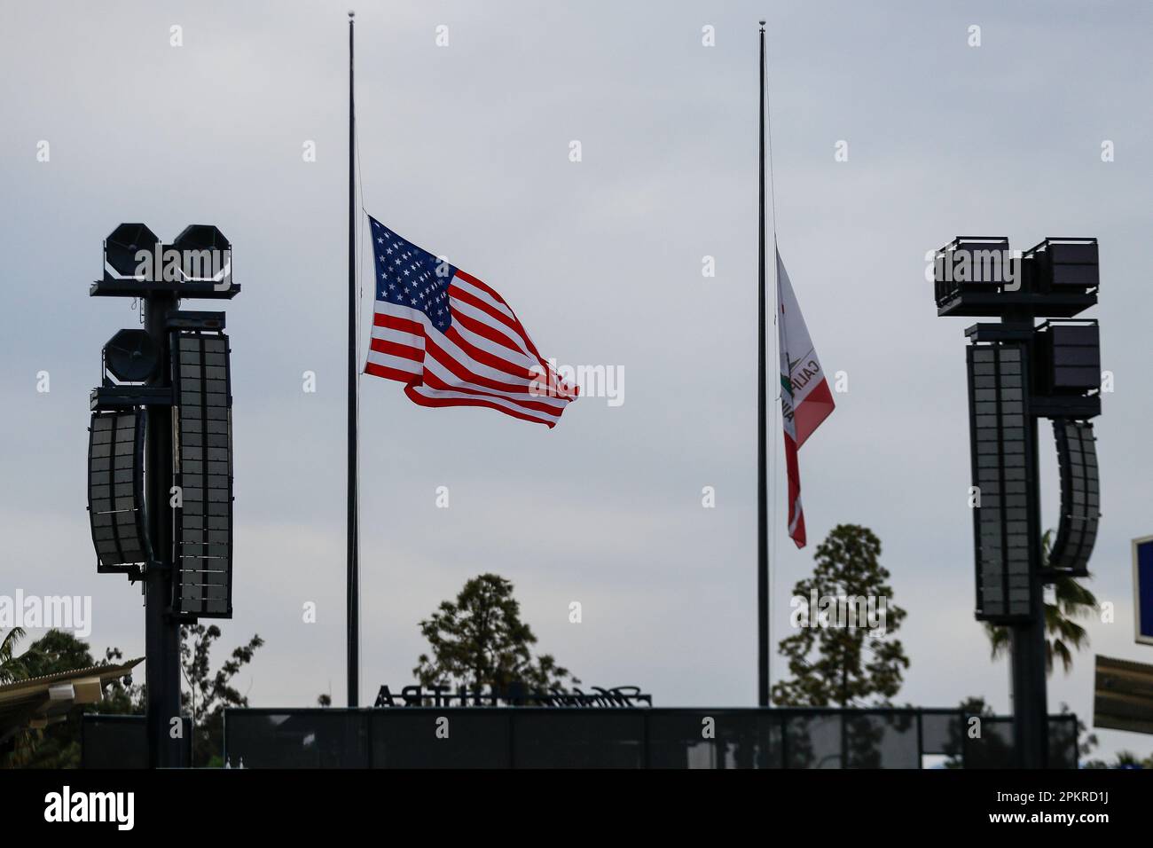 LOS ANGELES, CA - MARCH 31: General view of the American Flag flying at ...