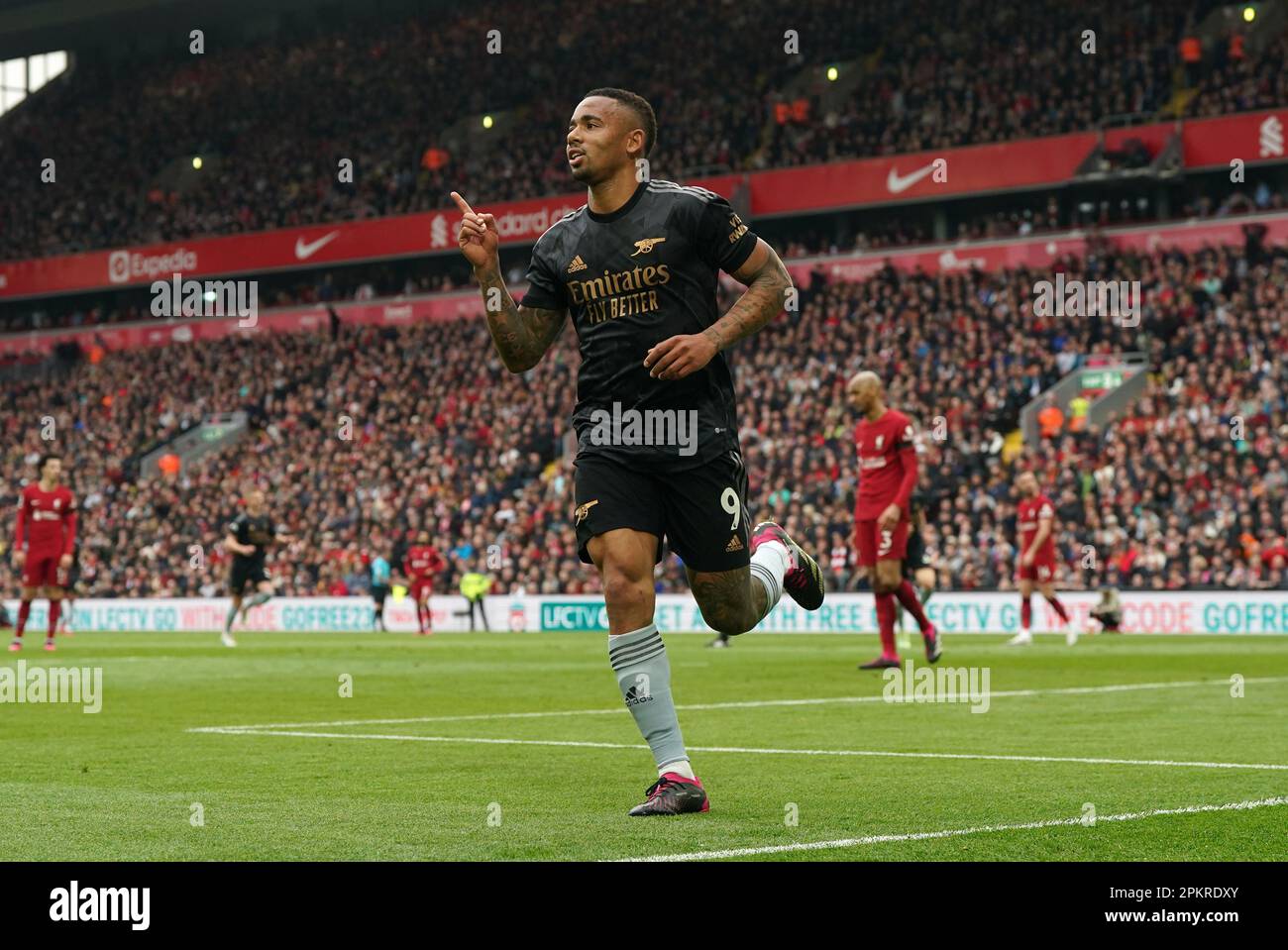 Arsenal's Gabriel Jesus celebrates scoring their side's second goal of ...