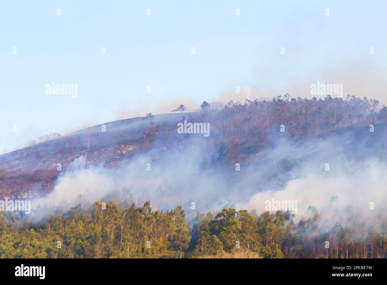 Oviedo, Spain - Abril, 2023: Wildfire, brushfire in woodland on a ...