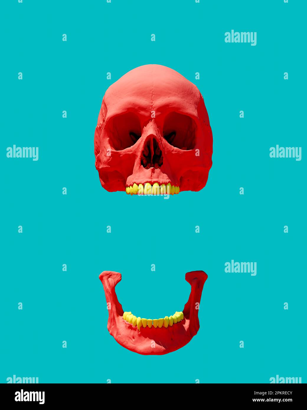 Skull Jaw Floating Red Yellow Teeth Day Sunny Sky Blue 3d illustration ...