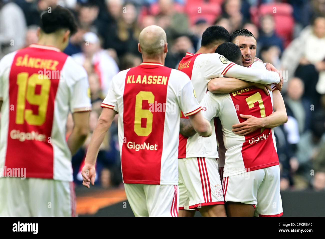 AMSTERDAM - (lr) Davy Klaassen of Ajax, Edson Alvarez of Ajax, Steven Bergwijn of Ajax, Steven ...