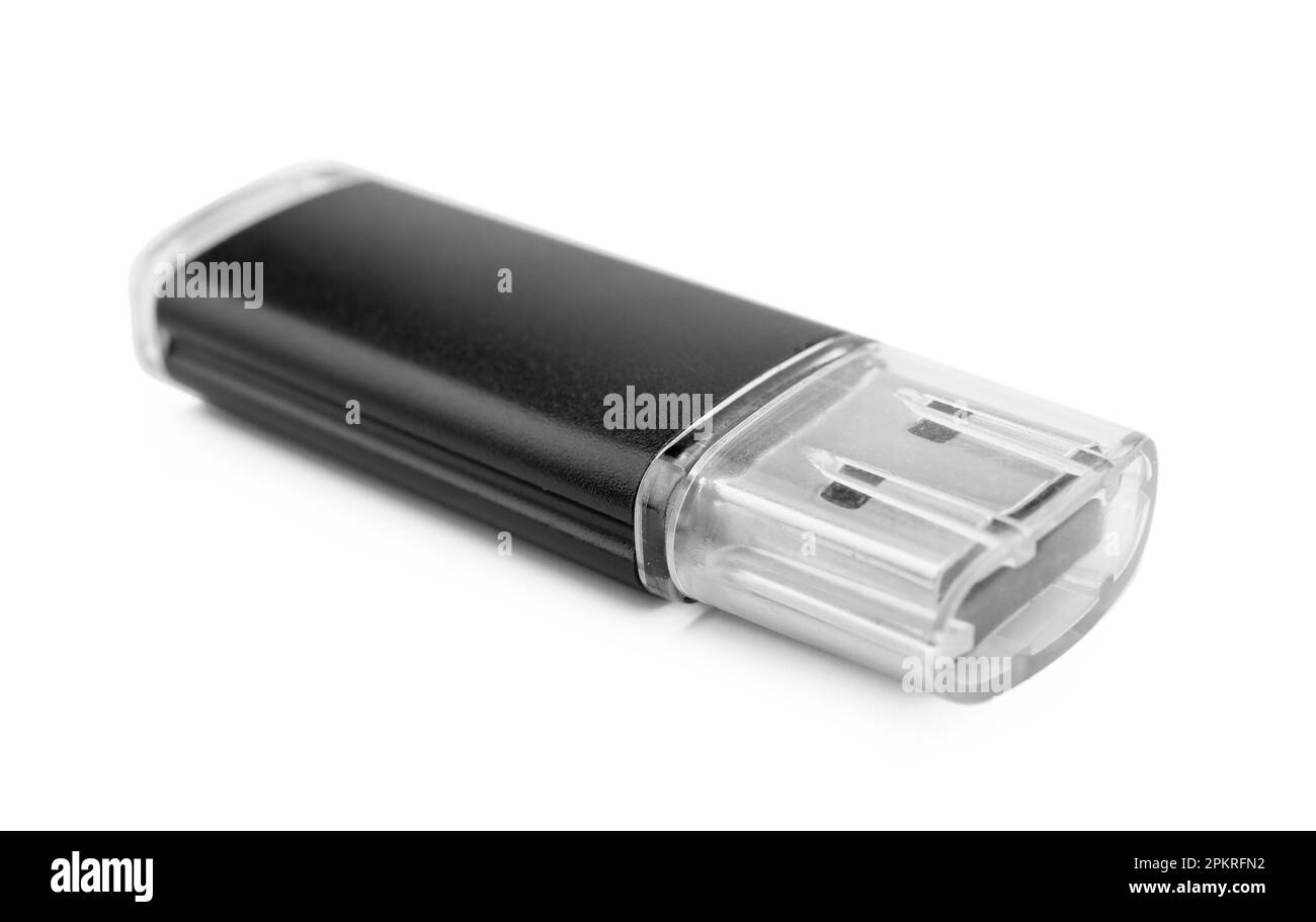 Black USB flash drive on white background Stock Photo - Alamy