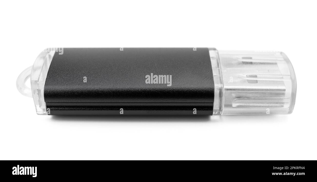Black USB flash drive on white background Stock Photo - Alamy