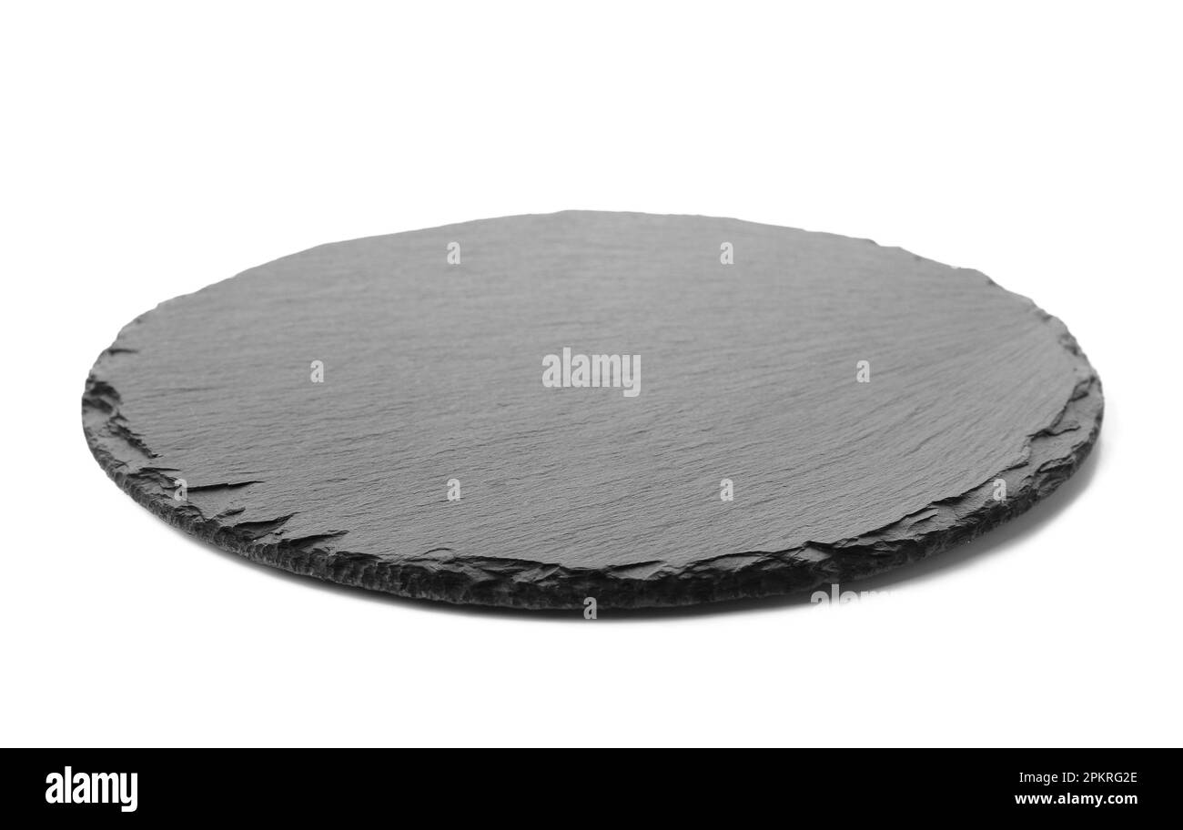 Round slate board isolated on white background Stock Photo - Alamy