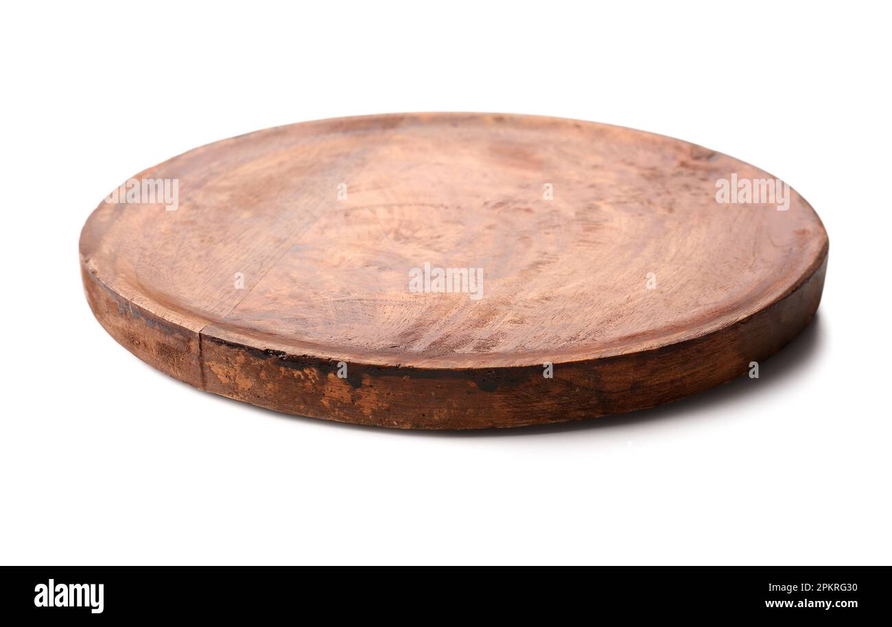 Round wooden board on white background Stock Photo - Alamy