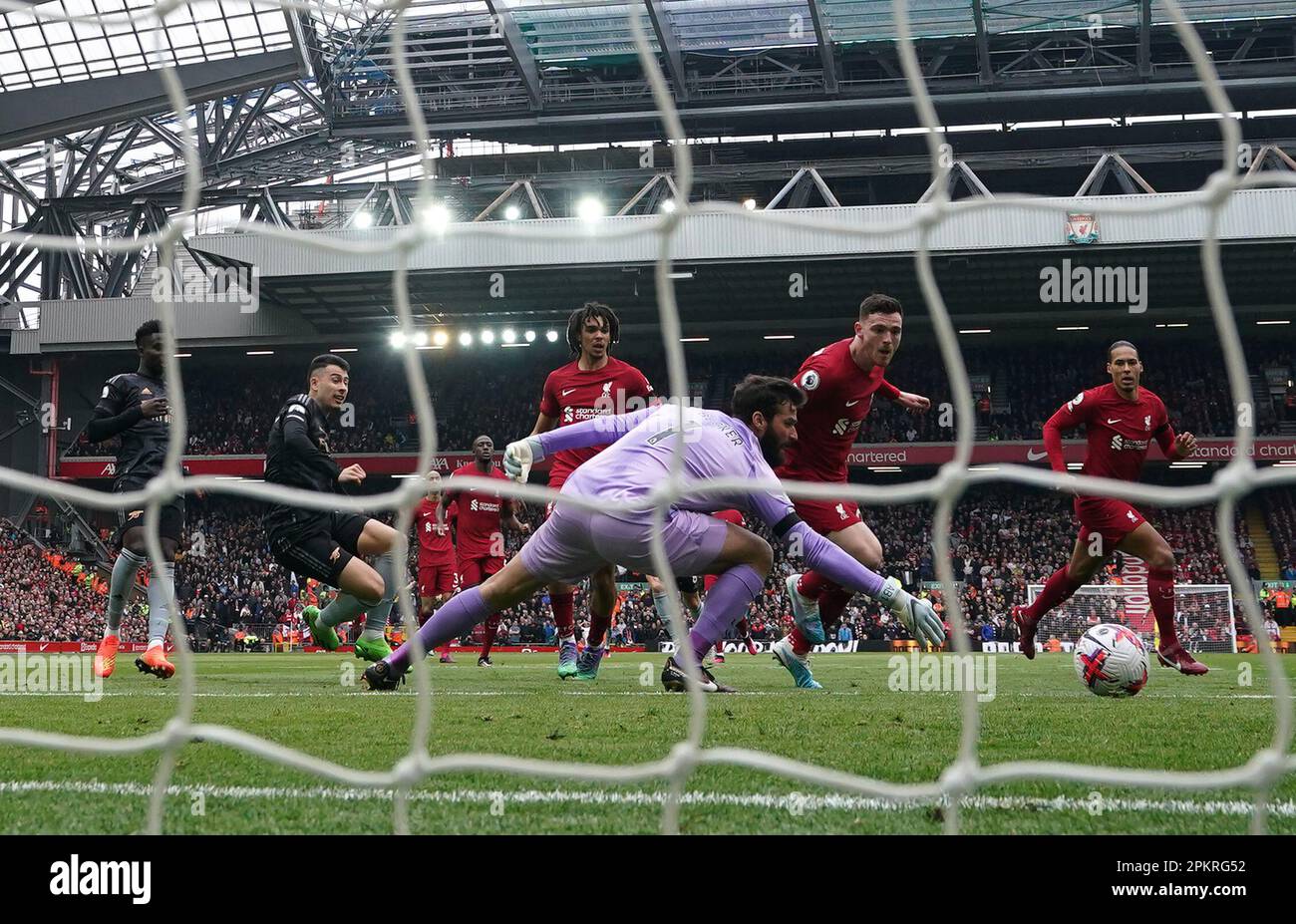Arsenal's Gabriel Martinelli scores their side's first goal of the game ...