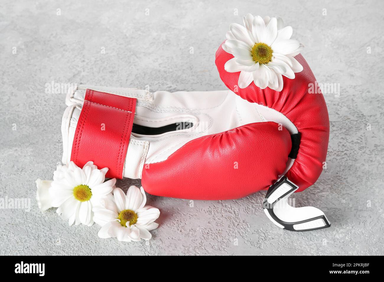Boxing glove with daisy flowers and kappa on grunge background Stock ...