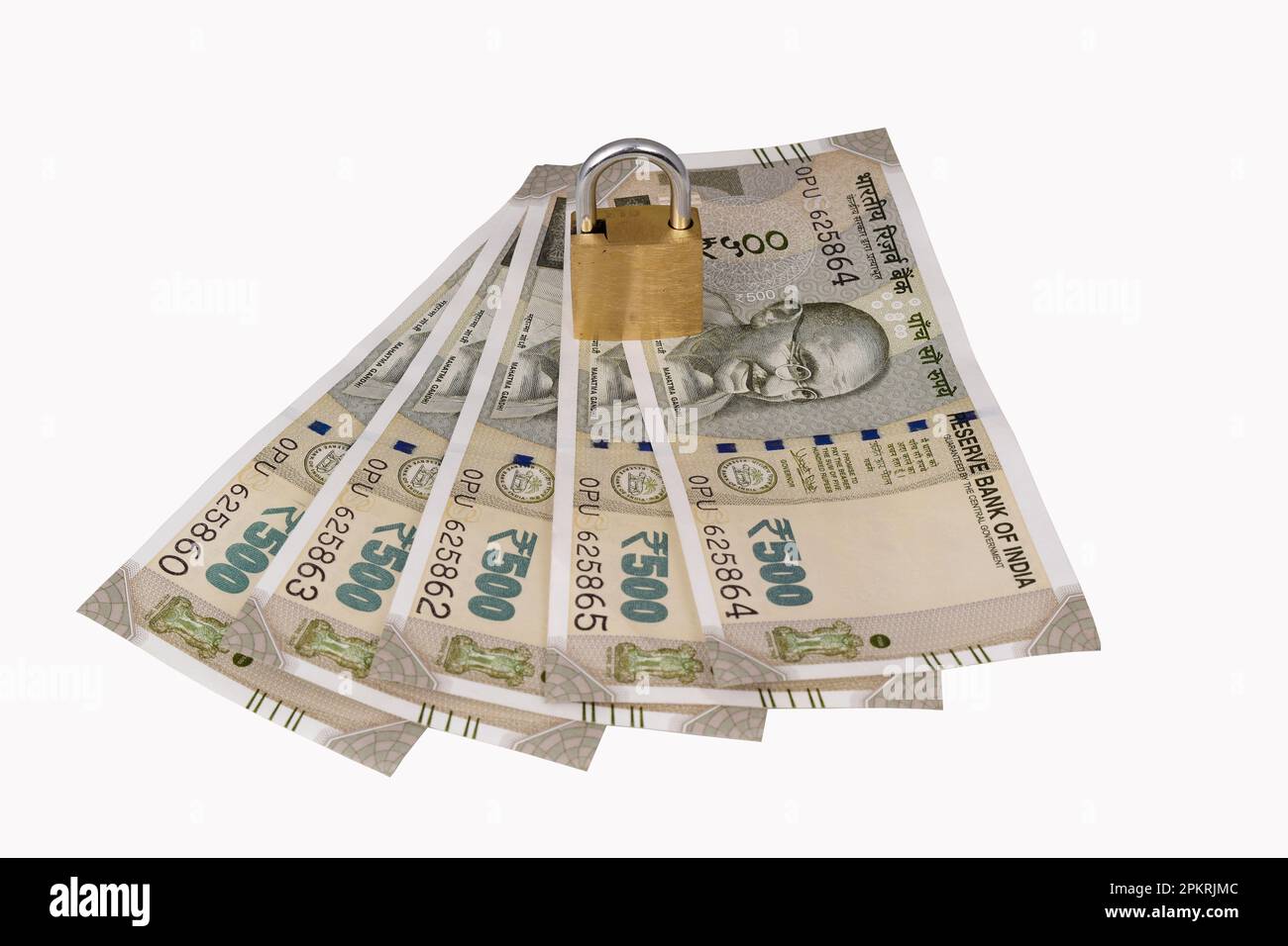 Indian currency note with lock isolated on white background Stock Photo ...