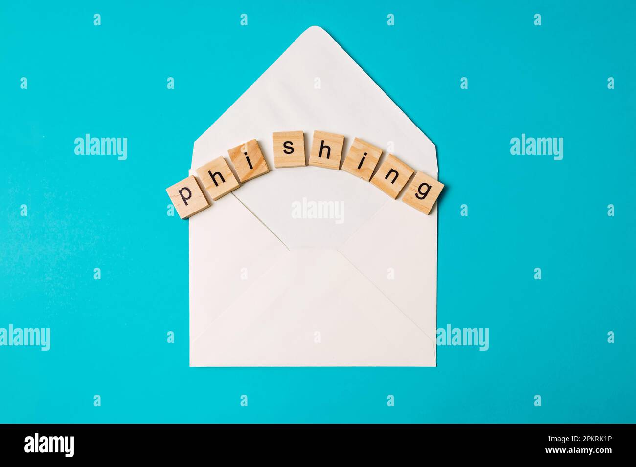 Email phishing, blank envelope and letters on blue background Stock ...