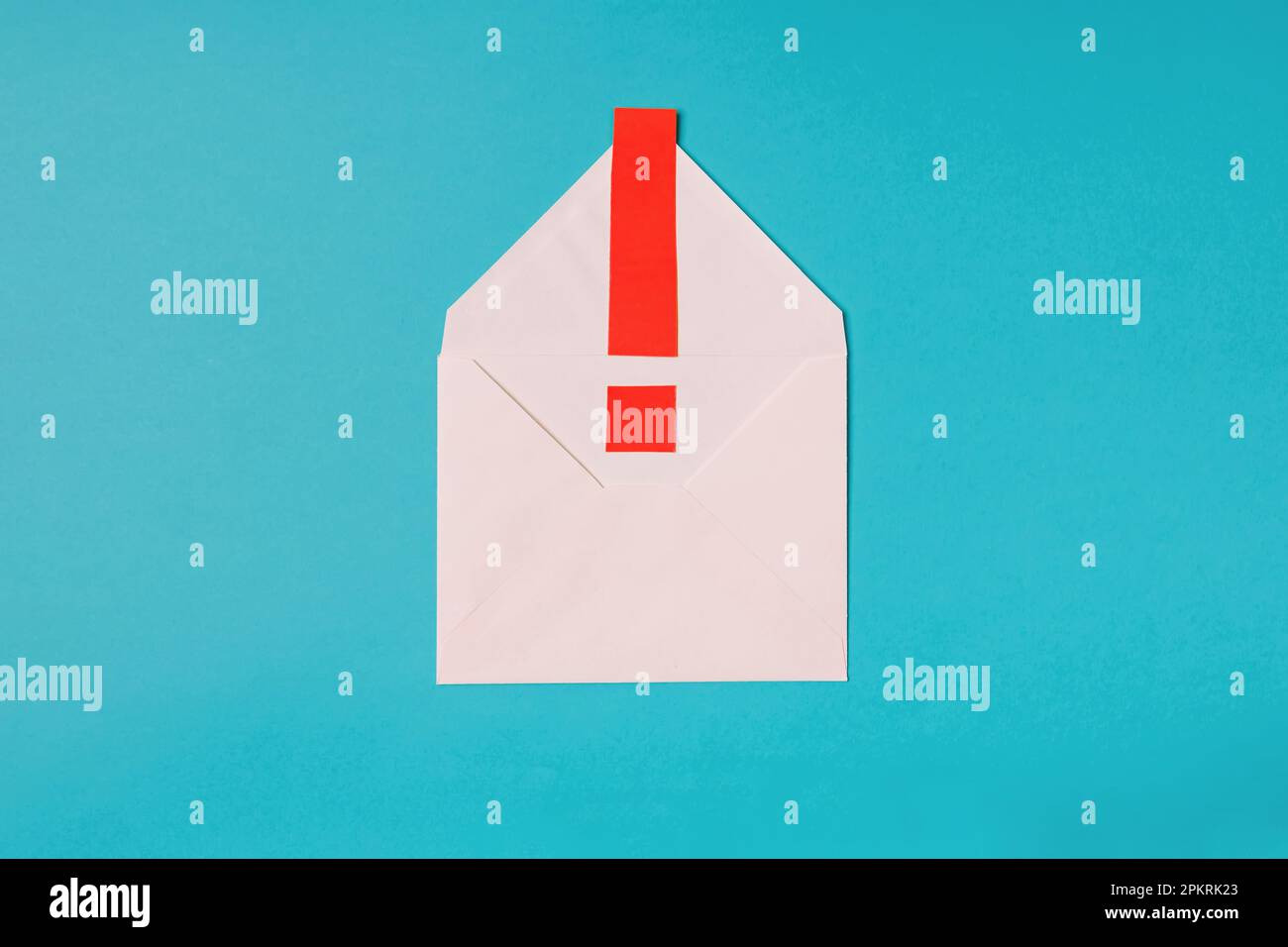 Email phishing concept, envelope and red exclamation mark on blue ...