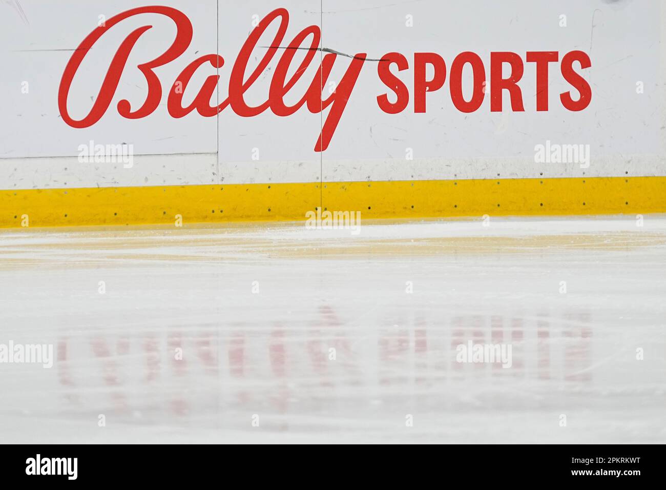 Bally sports signage is viewed during an NHL hockey game between the St ...