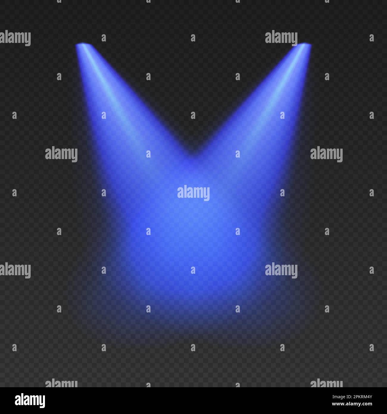 Two blue cone lights from top with darkened edges. Volumetric spotlight ...