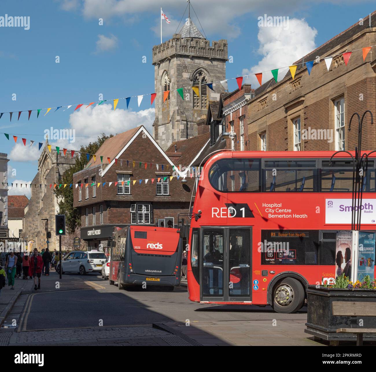 Salisbury, Wiltshire, England, UK. 2023. City centre of Salisbury red ...