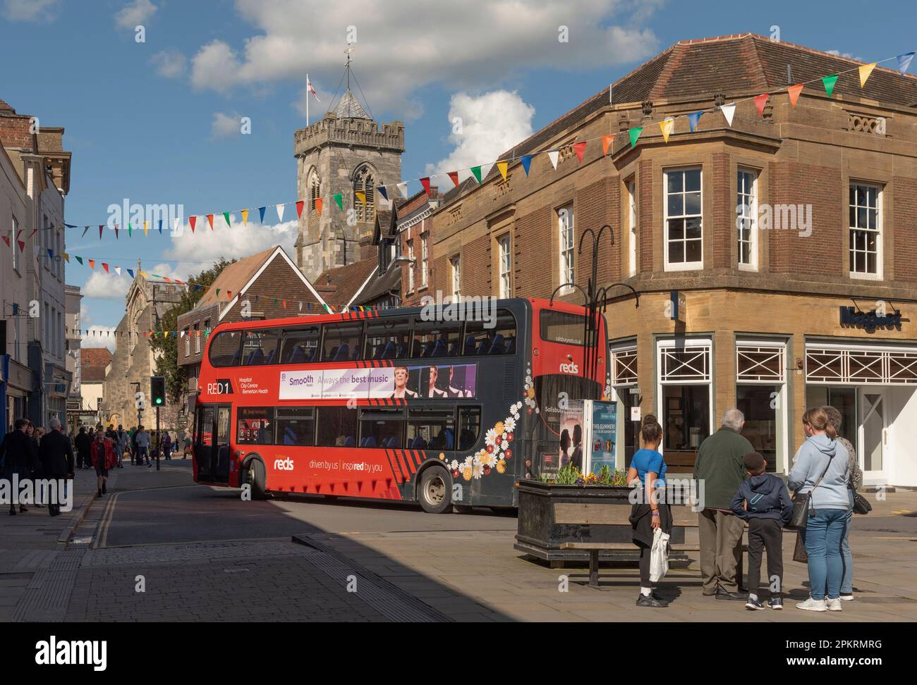 Salisbury, Wiltshire, England, UK. 2023. City centre of Salisbury red ...