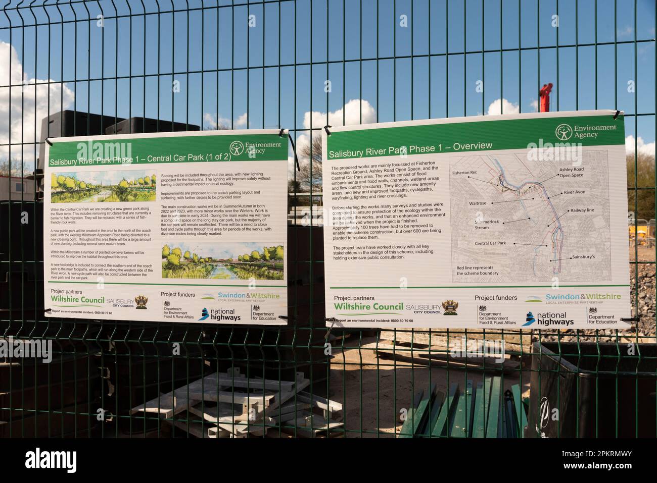 Salisbury, Wiltshire, England, UK. 2023. Information boards on the ...