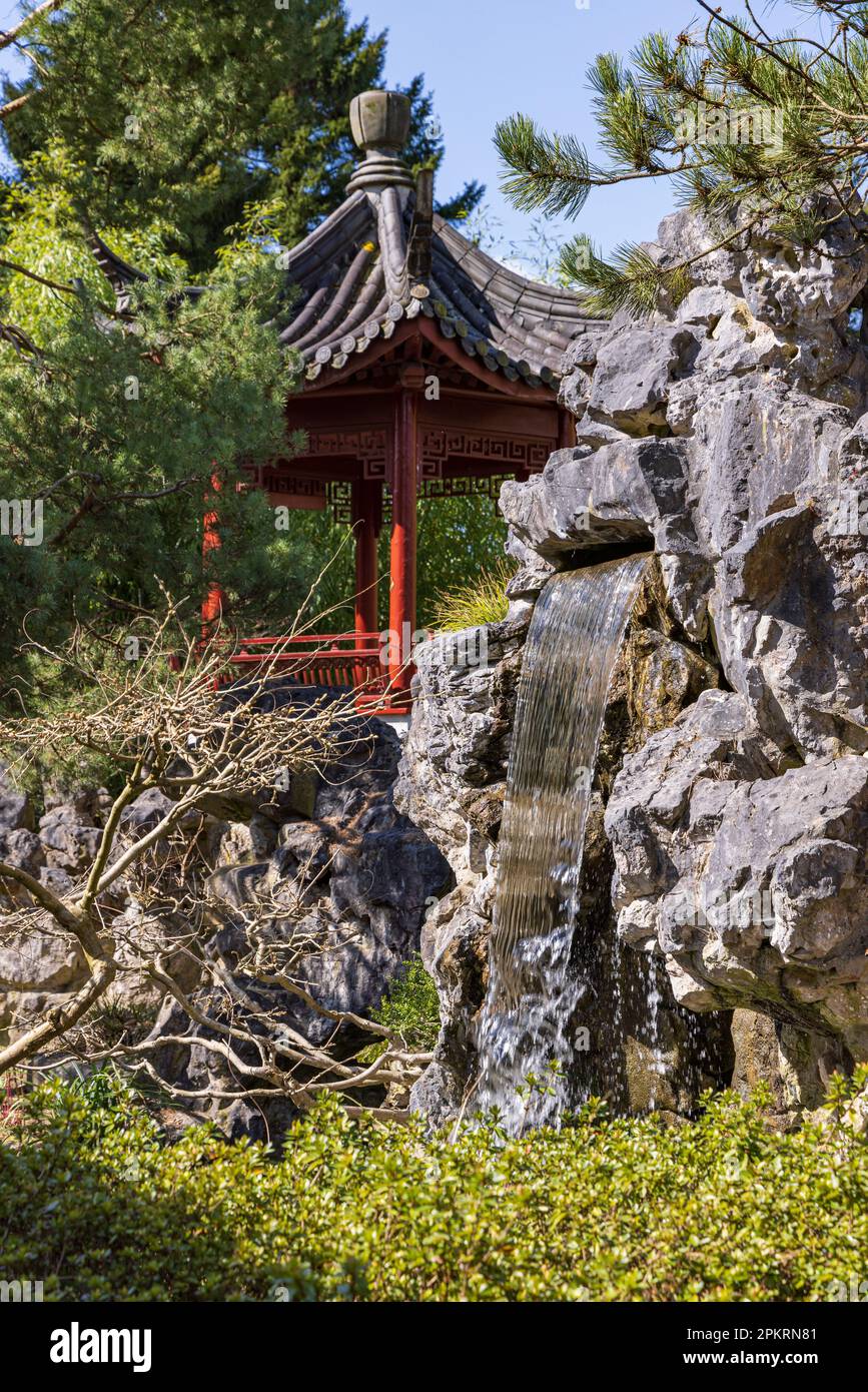 Haren, The Netherlands - April 5, 2023: Water fall in Chinese garden ...