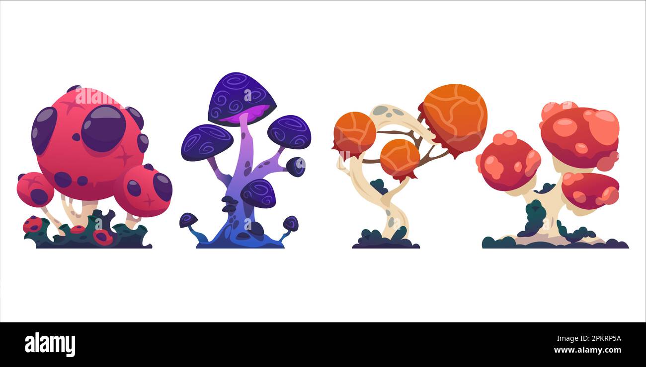 Fantasy mushrooms set. Space alien unusual fungus, psychedelic ...