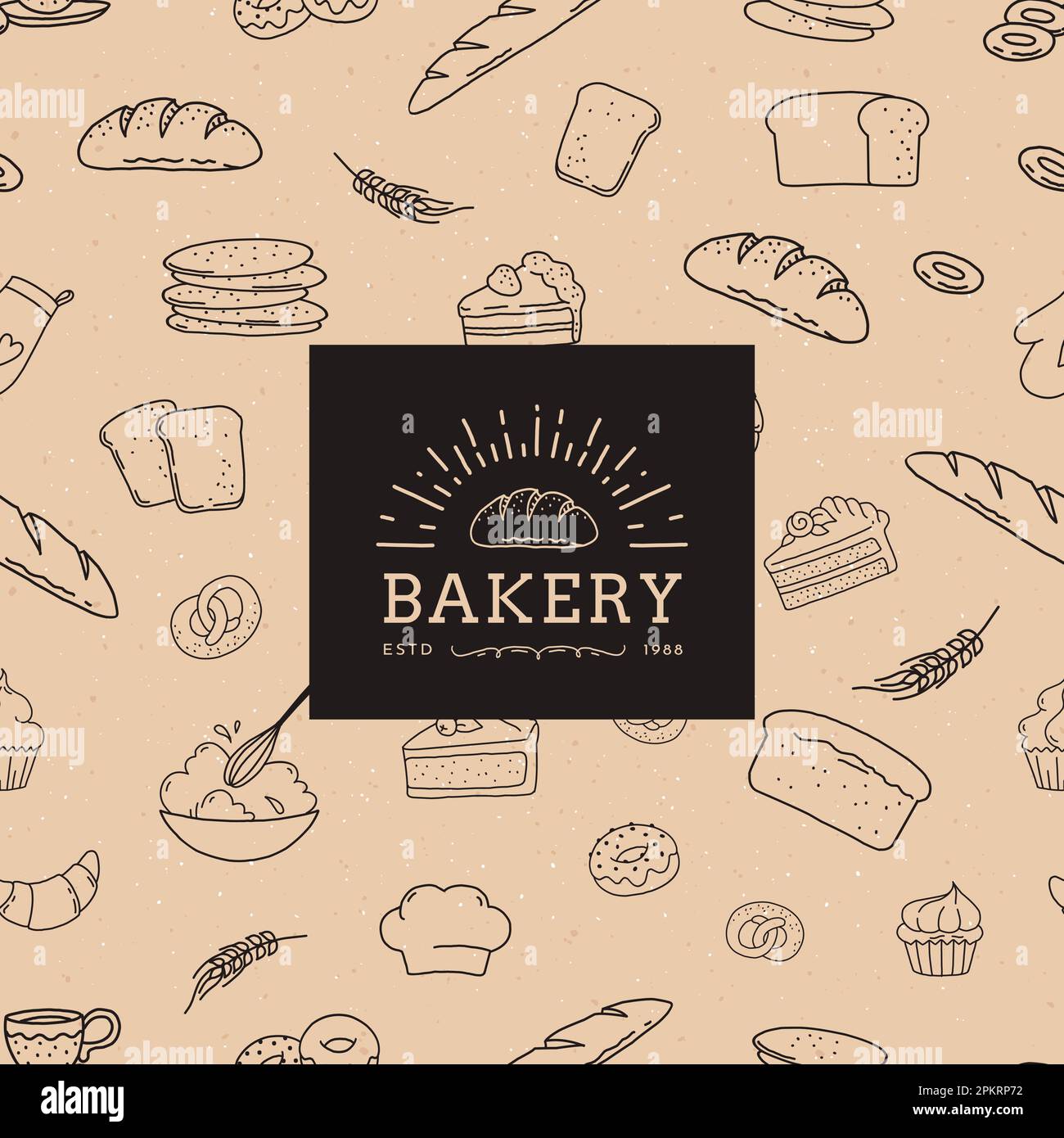 Bakery background, boulangerie goods, doodle pattern. Hand drawn line ...
