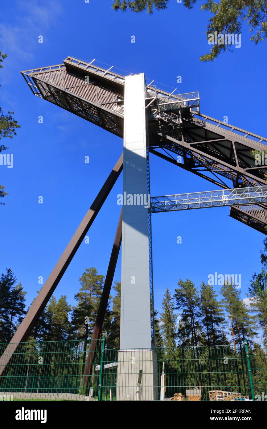the upper part of the ski jumping facility ski jump towers in summer ...
