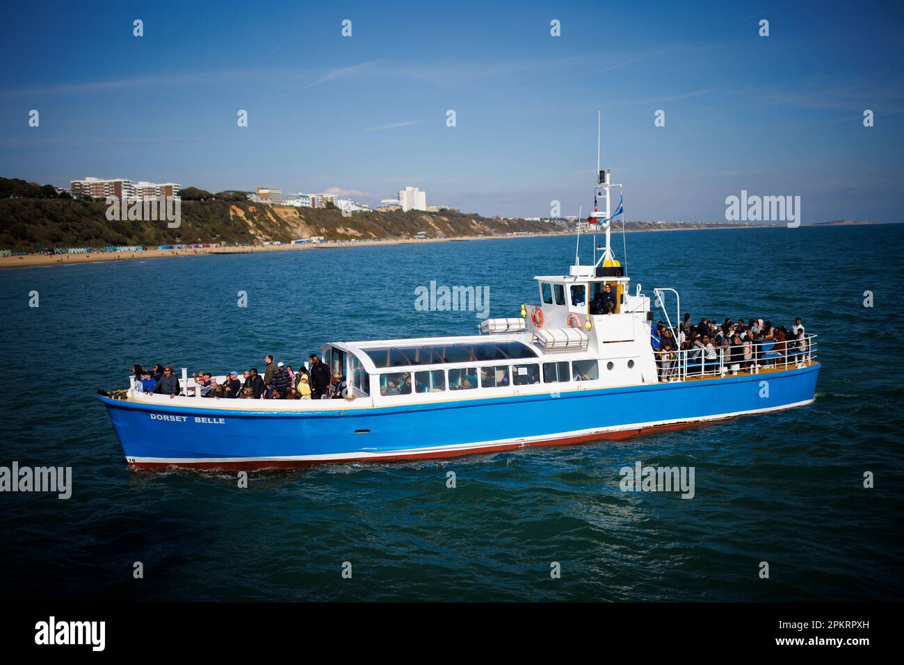 Dorset Belle tourist sightseeing boat comes alongside at Bournemouth ...