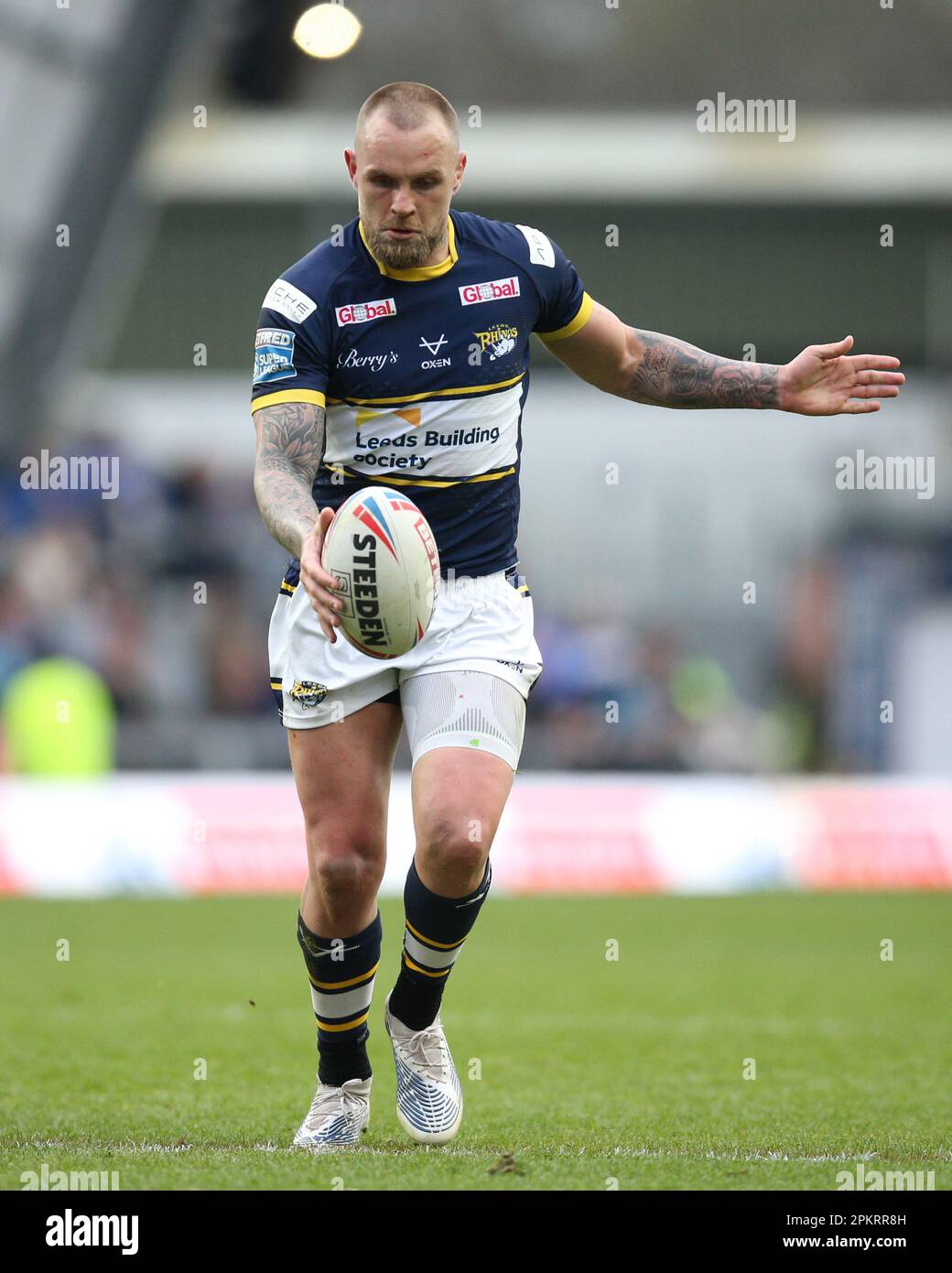 Leeds Rhinos’ Blake Austin kicks during the Betfred Super League match ...