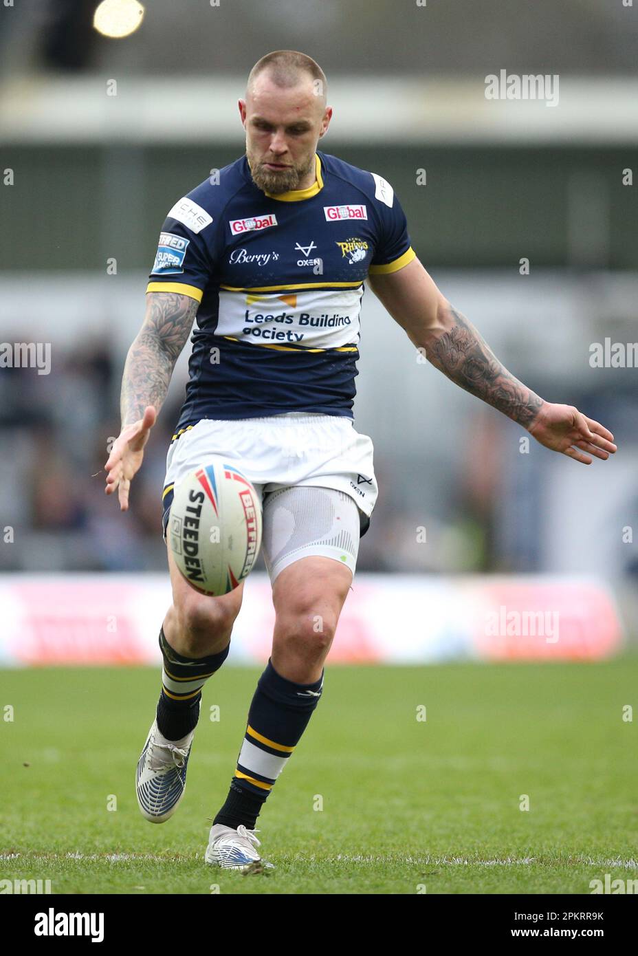 Leeds Rhinos’ Blake Austin kicks during the Betfred Super League match ...