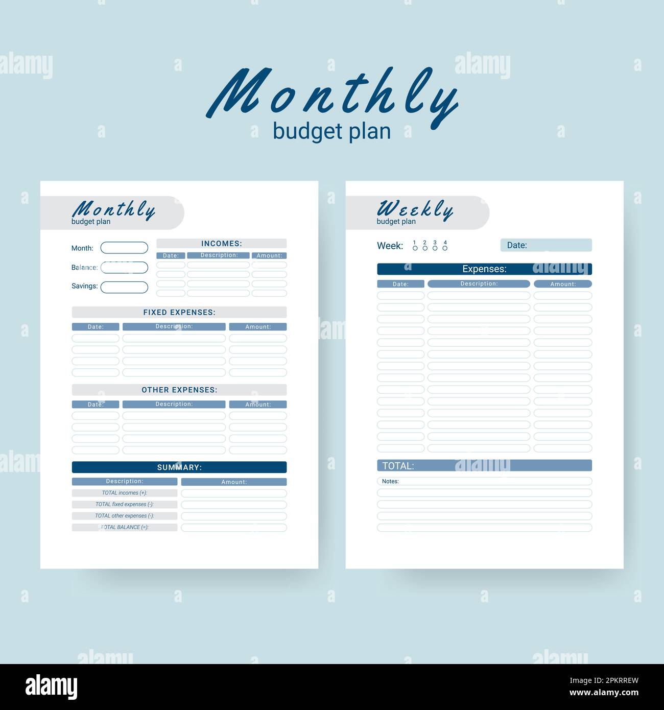 Printable personal monthly budget planner, vector illustration Stock ...
