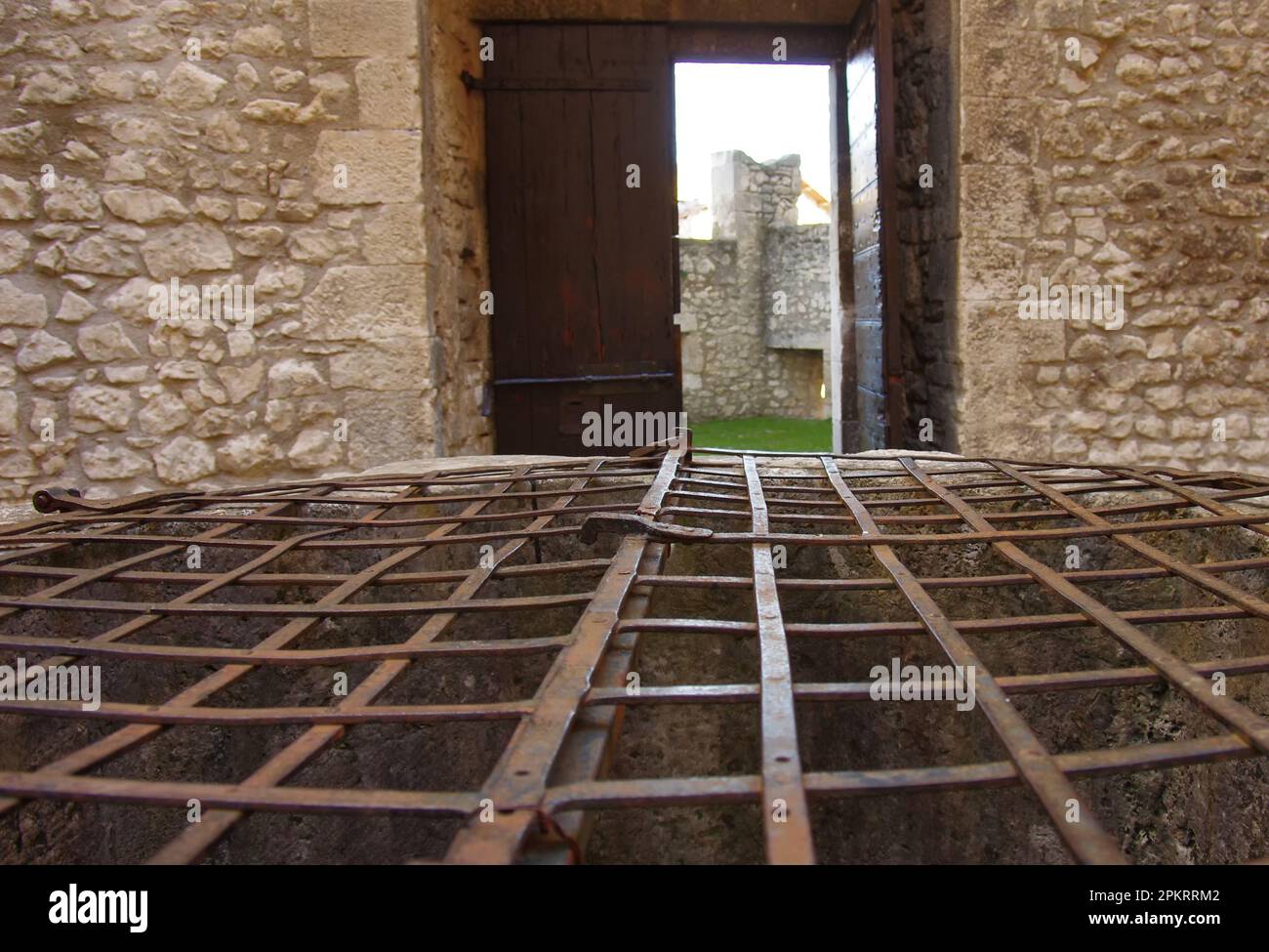 Detail of the grate of the ancient fifteenth-century well located in ...