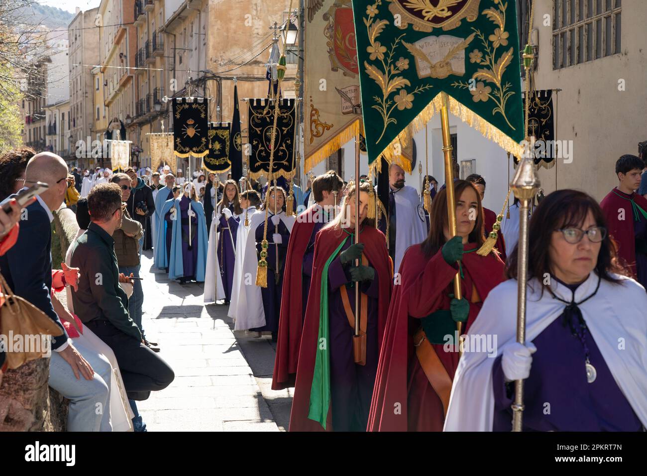 Cofrades during the procession of the Encounter of the Brotherhood of ...