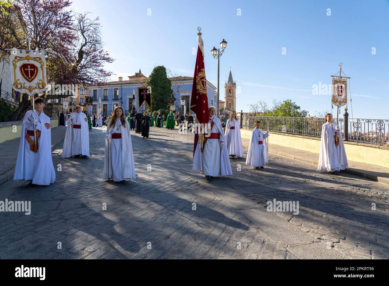 Cofrades during the procession of the Encounter of the Brotherhood of ...