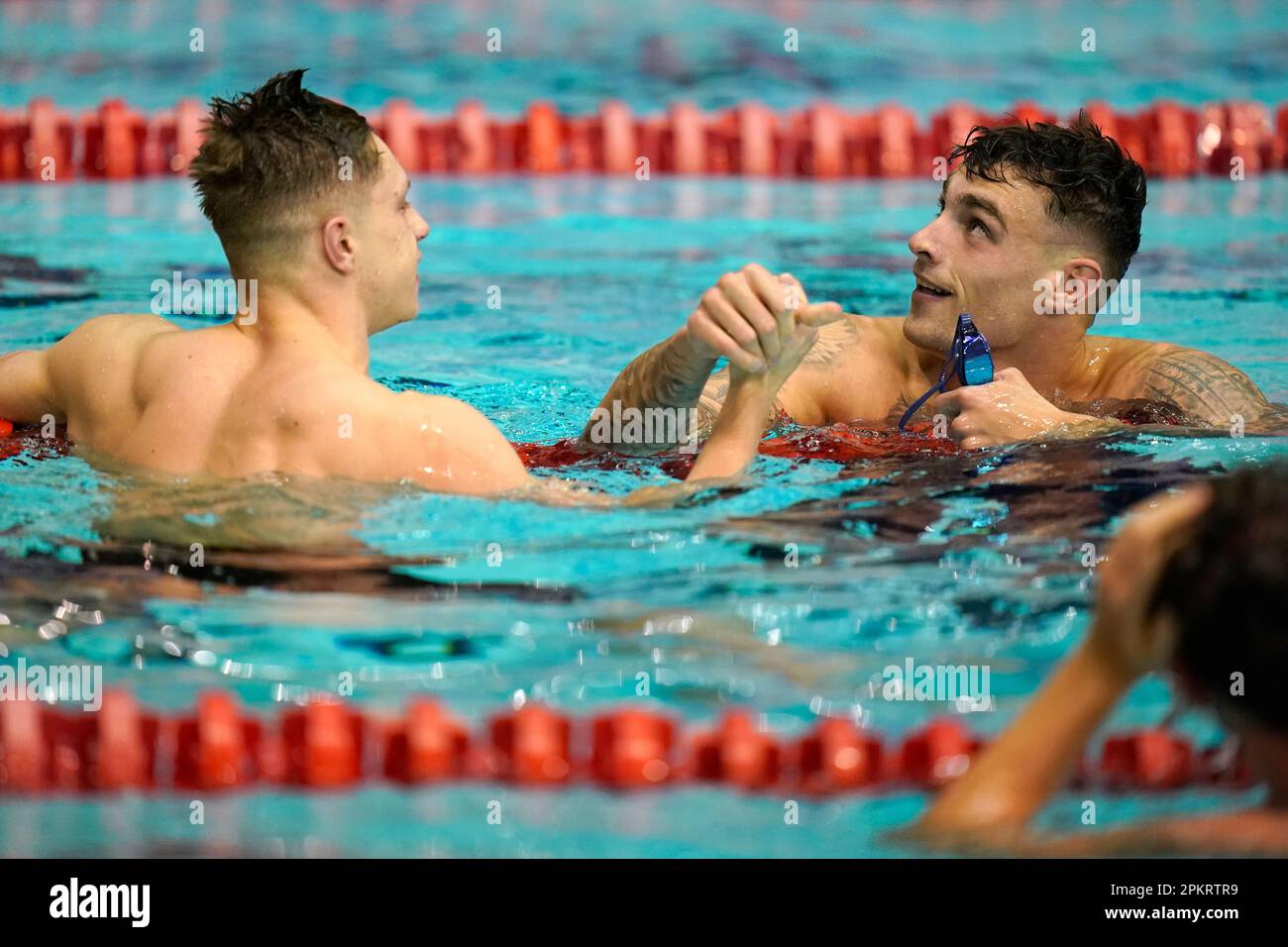 Jacob Peters (right) is congratulated by Lewis Fraser after winning the ...